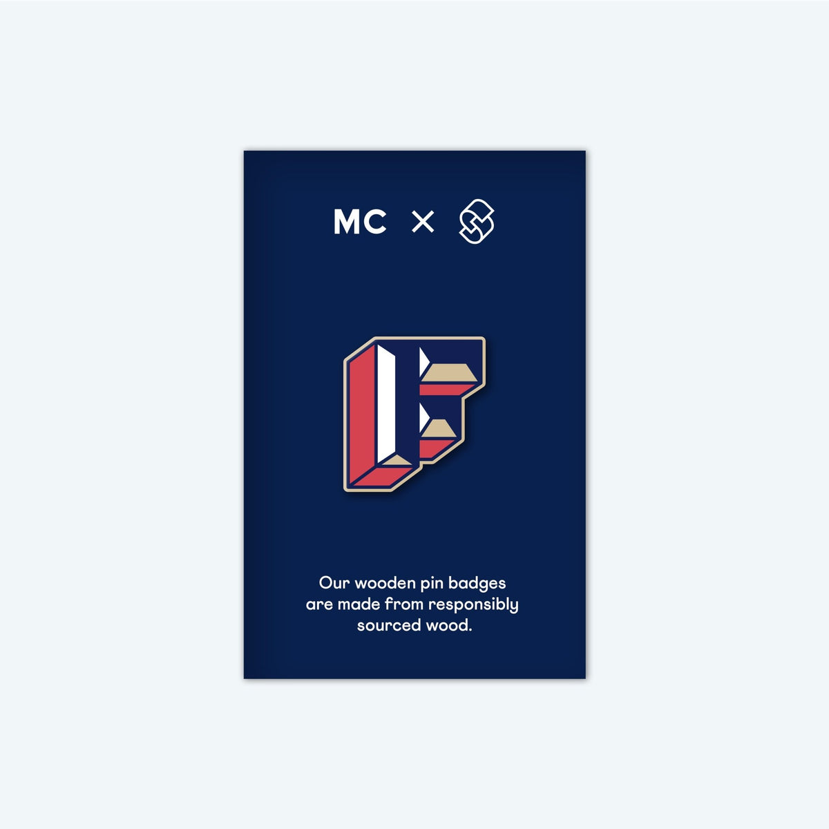 Letter F — Character Collection — Wooden Pin Badge – Storigraphic
