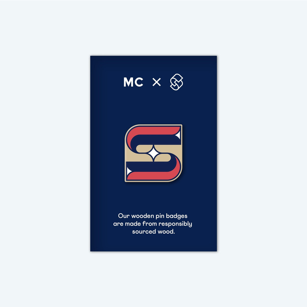 Letter S — Character Collection — Wooden Pin Badge – Storigraphic