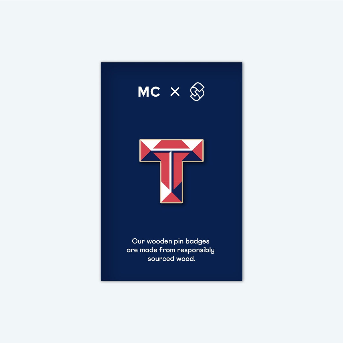 Letter T — Character Collection — Wooden Pin Badge – Storigraphic