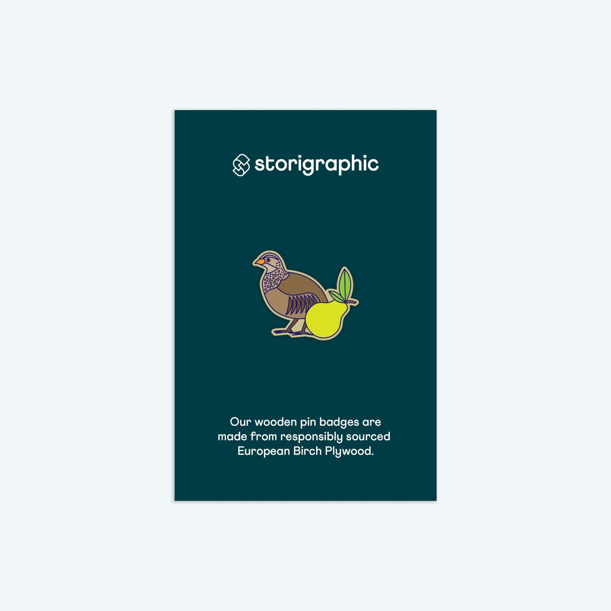 Partridge and Pear — Flock Series — Wooden Pin Badge — Christmas Gift ...