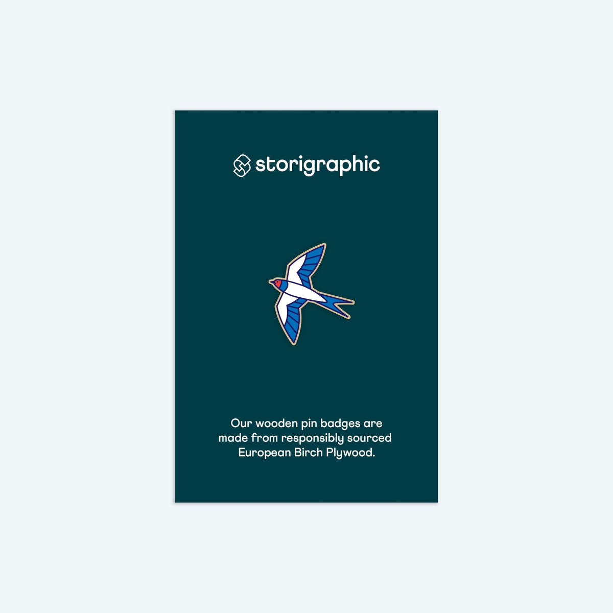 Swallow — Flock Series — Wooden Pin Badge – Storigraphic